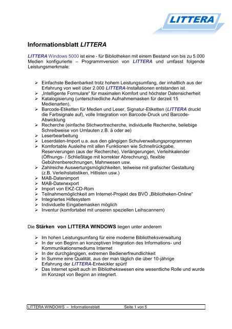 Informationsblatt LITTERA WINDOWS