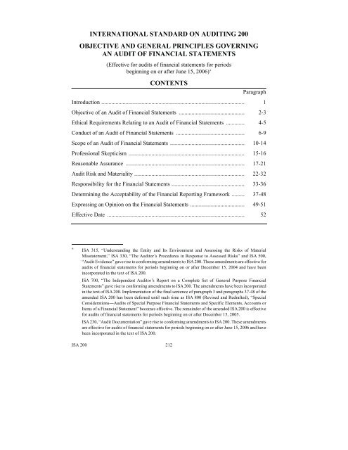 200 Objective and General Principles Governing an Audit of - IFAC