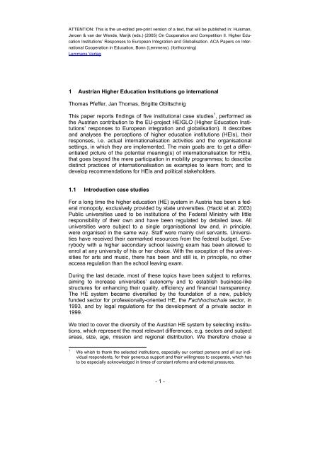 Organisational Case Studies Austria Organisational Case Studies Austria