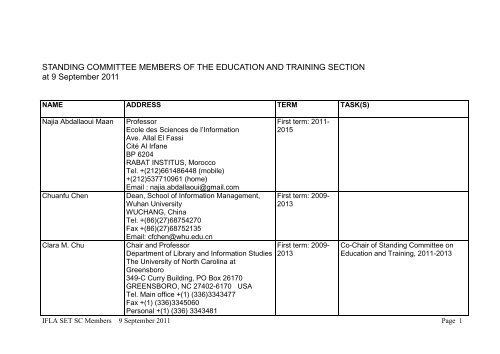 STANDING COMMITTEE MEMBERS OF THE EDUCATION ... - IFLA