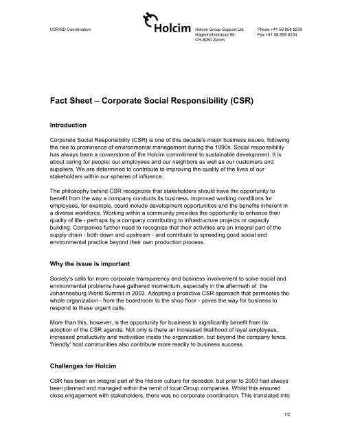 Fact Sheet – Corporate Social Responsibility (CSR)