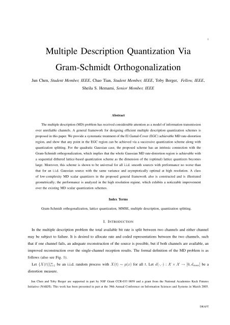 Multiple Description Quantization Via Gram-Schmidt Orthogonalization