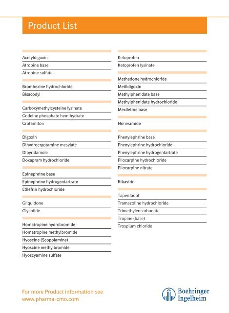 Pharma Chemicals product list (PDF) - Boehringer Ingelheim