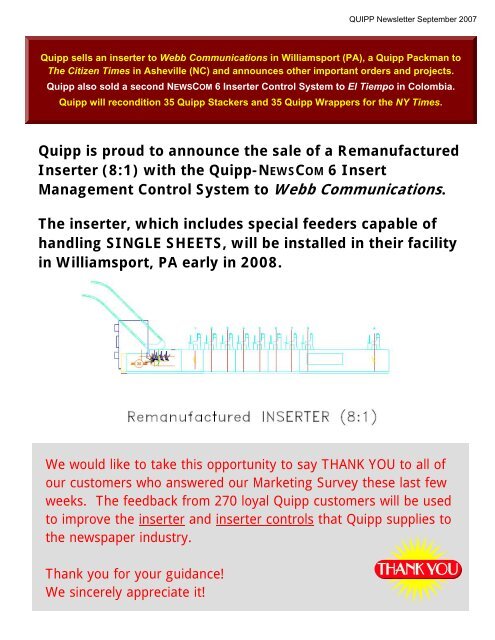with the Quipp-NEWSCOM 6 Insert Management Control System