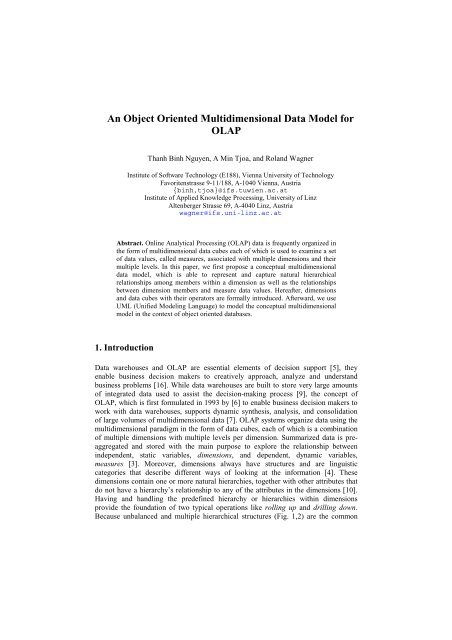 An Object Oriented Multidimensional Data Model For Olap Citeseerx