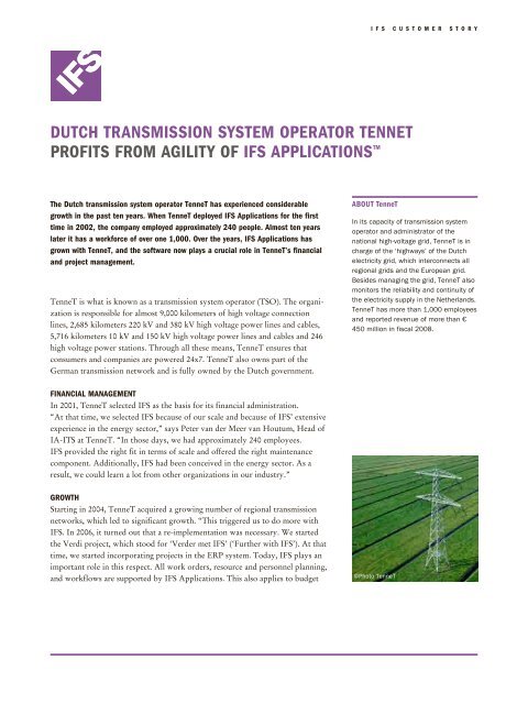 DUTCH TRANSMISSION SYSTEM OPERATOR TENNET ... - IFS