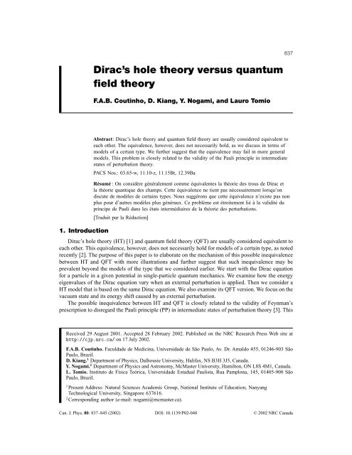 Dirac's hole theory versus quantum field theory