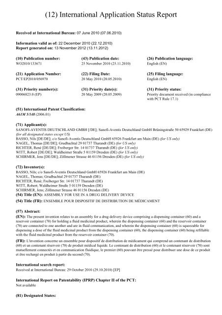 (12) International Application Status Report