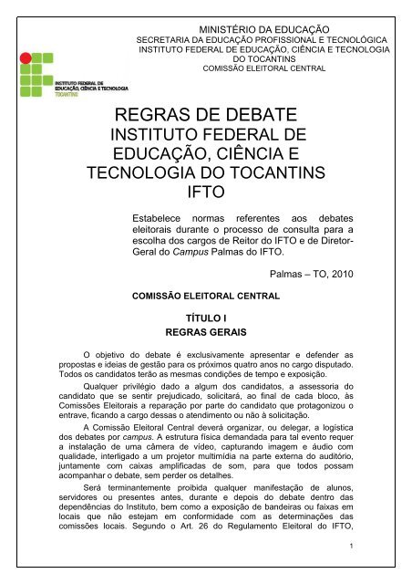 REGRAS DO DEBATE - IFTO