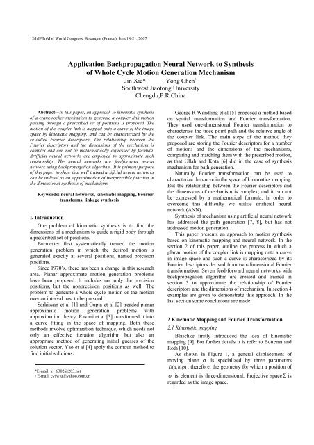 Application Backpropagation Neural Network To Synthesis Iftomm 9801