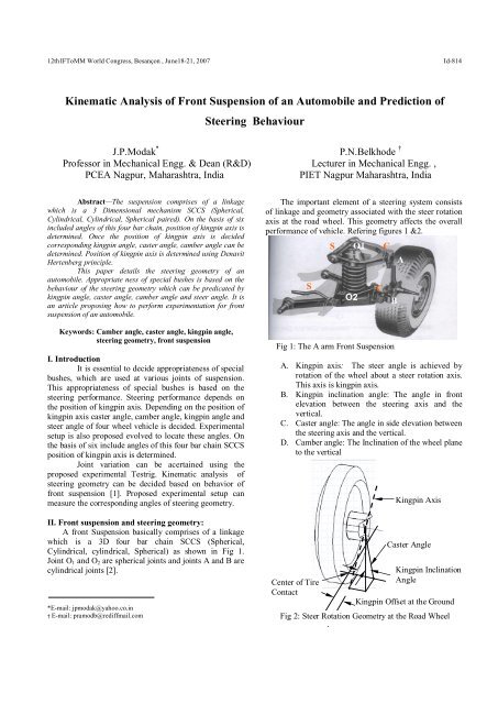 Kinematic Analysis of Front Suspension of an Automobile ... - IFToMM