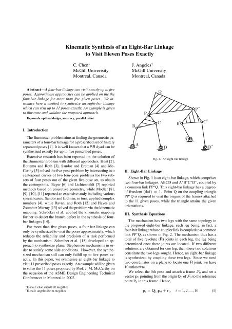 Kinematic Synthesis of an Eight-Bar Linkage to Visit ... - IFToMM