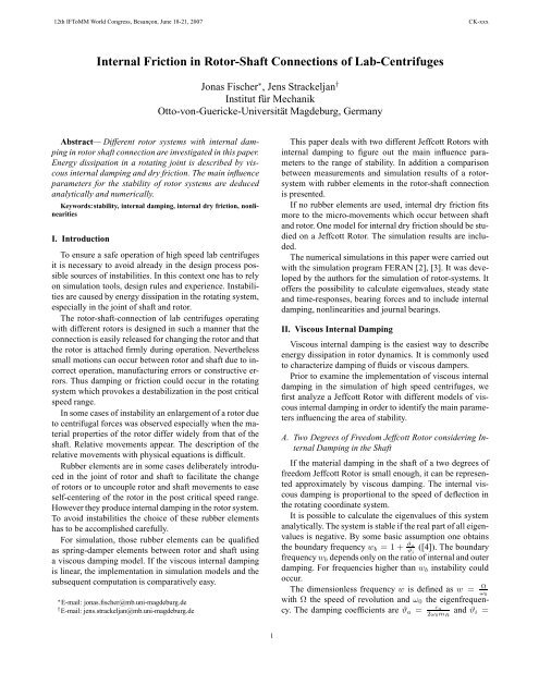 Internal Friction in Rotor-Shaft Connections of Lab ... - IFToMM