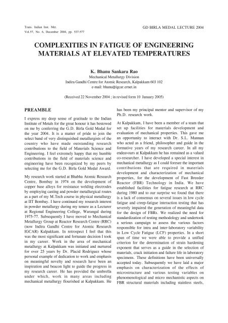 complexities in fatigue of engineering materials at elevated