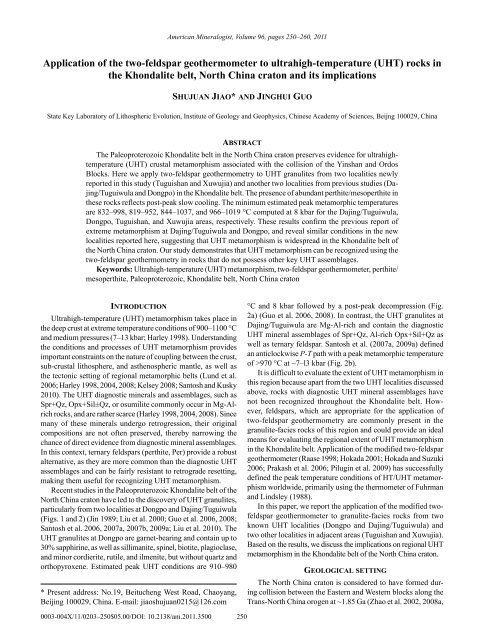 Application of the two-feldspar geothermometer to ultrahigh ...