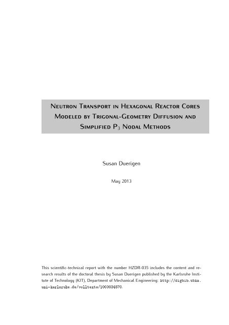 Neutron Transport in Hexagonal Reactor Cores Modeled by ...