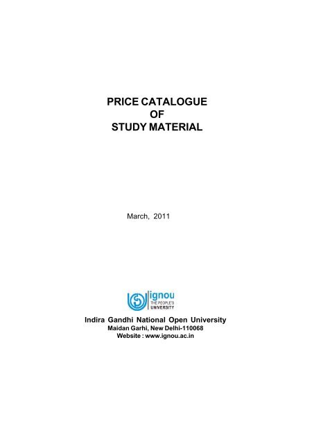 Study Material Catalogue - IGNOU