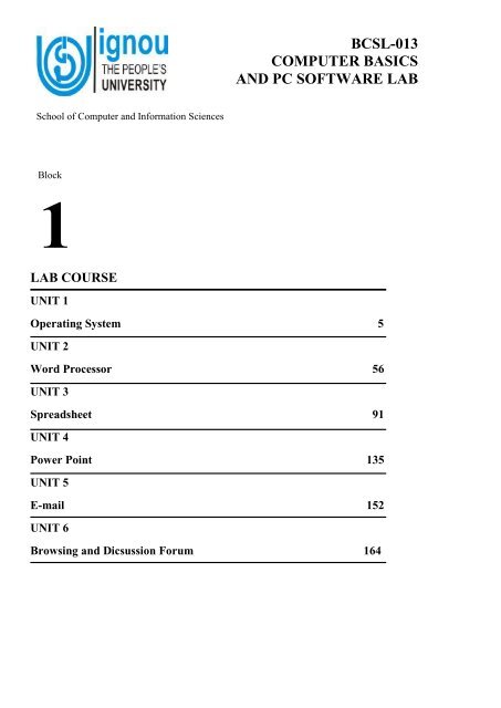computer basics and pc software lab - IGNOU computer basics and pc software lab - IGNOU
