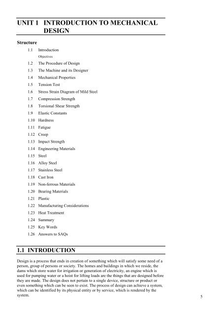 unit 1 introduction to mechanical design - IGNOU