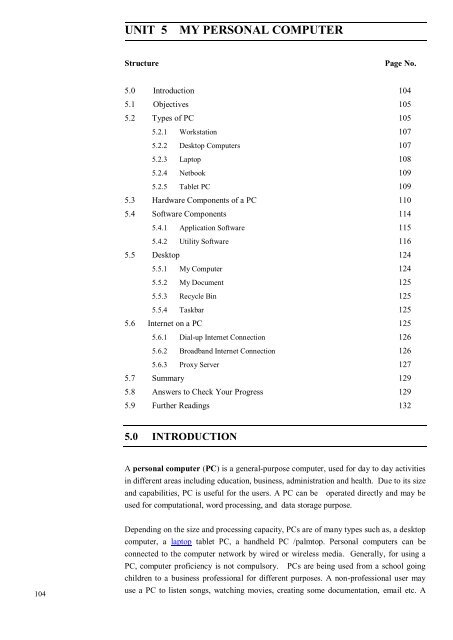 Unit â 5 My Personal Computer - IGNOU