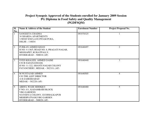 Project Synopsis Approved of the Students enrolled ... - IGNOU Online