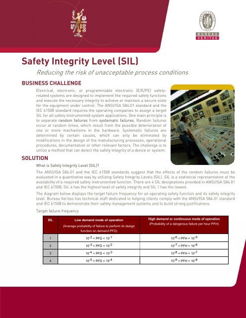 Safety Integrity Level (SIL) - Bureau Veritas