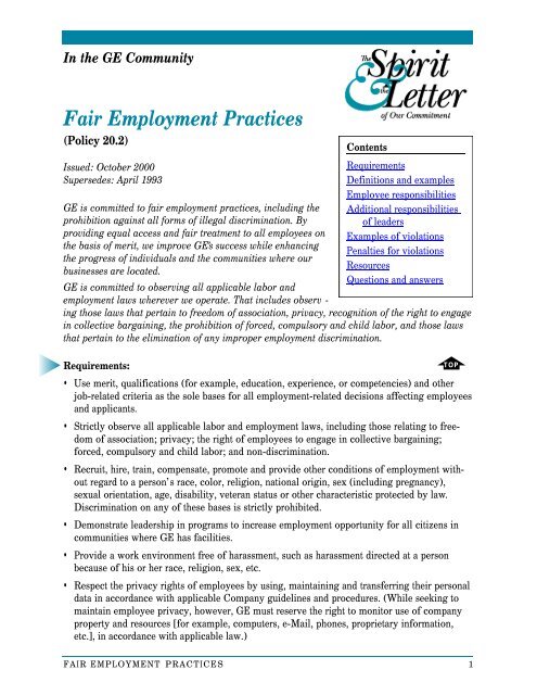 GE Fair Employment Practices Policy