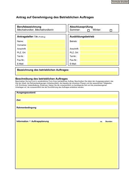 Antrag auf Genehmigung des Betrieblichen Auftrages