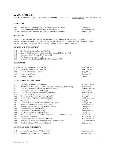 Wafaa Bilal Short CV