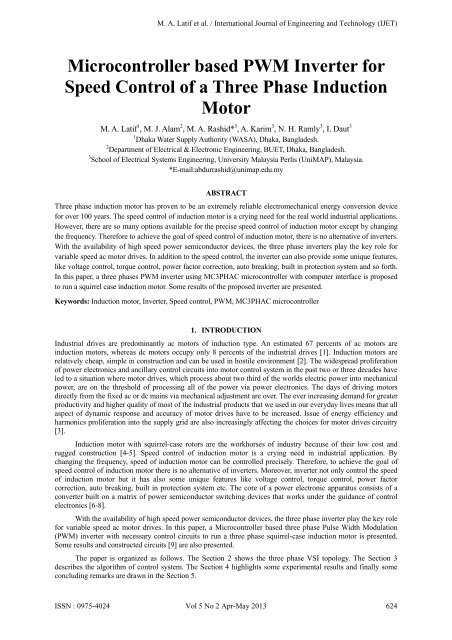 Microcontroller Based Pwm Inverter For Speed Control Of A Three