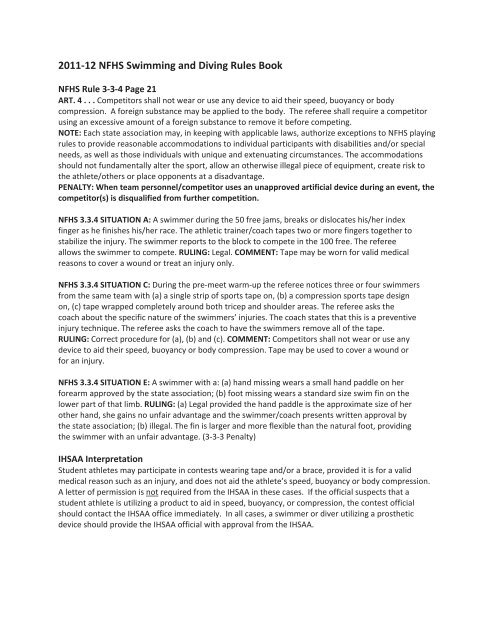 2011-12 NFHS Swimming and Diving Rules Book - ihsaa