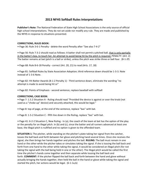 2013 NFHS Softball Rules Interpretations - ihsaa