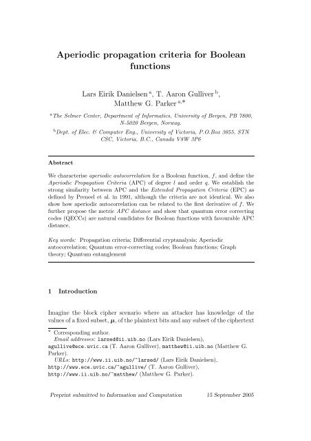 Aperiodic Propagation Criteria For Boolean Functions