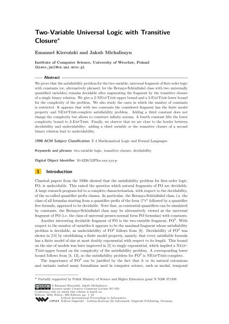 Two-Variable Universal Logic with Transitive Closure