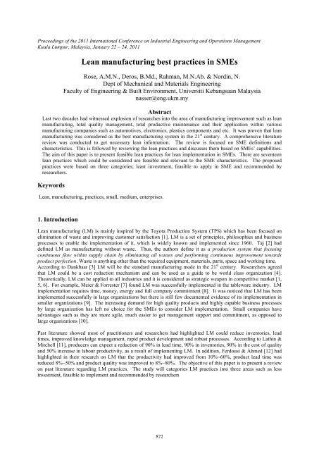 Lean manufacturing best practices in SMEs - IEOM