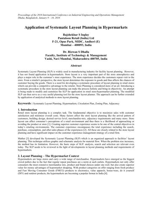 Application of Systematic Layout Planning in Hypermarkets - IEOM