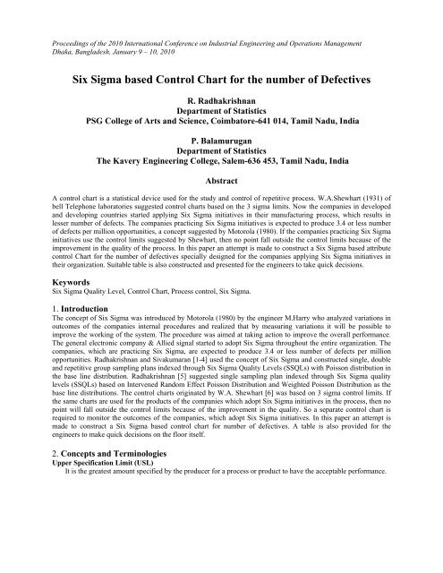 Six Sigma based Control Chart for the number of Defectives - IEOM