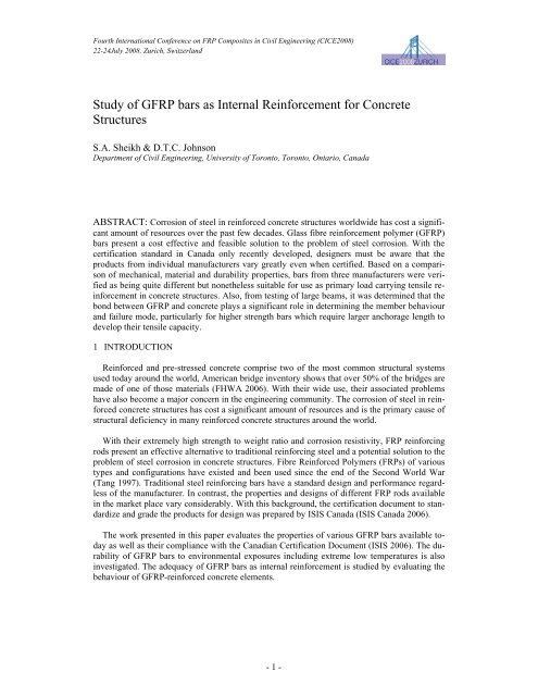 Study of GFRP bars as Internal Reinforcement for Concrete Structures