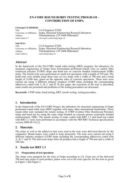 EN-CORE ROUND ROBIN TESTING PROGRAM â CONTRIBUTION ...