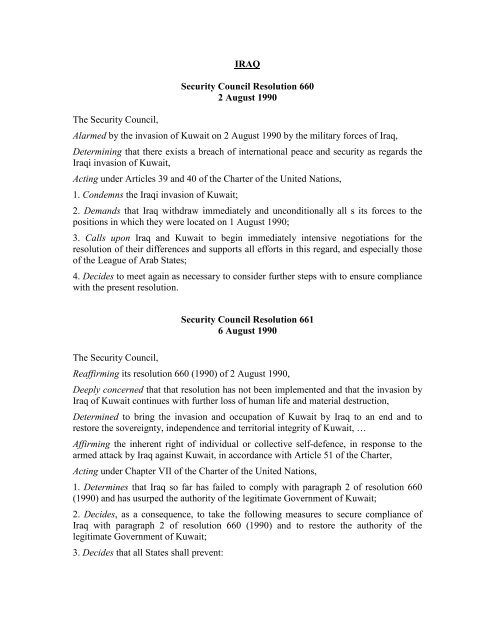IRAQ Security Council Resolution 660 2 August 1990 The ... - IILJ