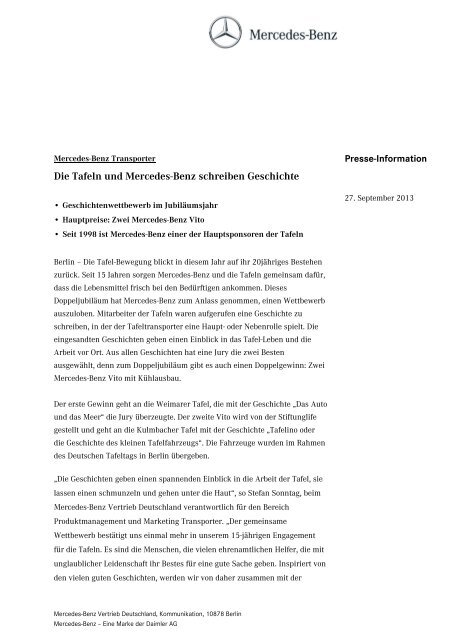 Die Tafeln und Mercedes-Benz schreiben Geschichte