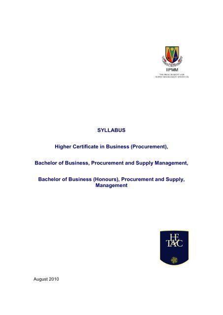 SYLLABUS Higher Certificate in Business (Procurement ... - the IIPMM