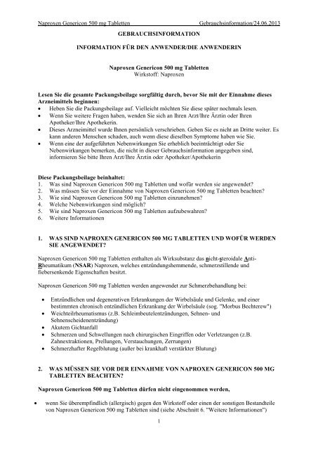 Naproxen Genericon 500 mg Tabletten