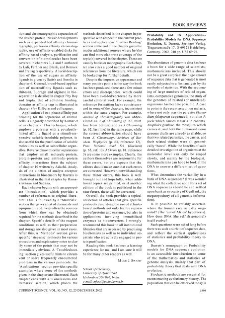 Probability Models for DNA Sequence Evolution