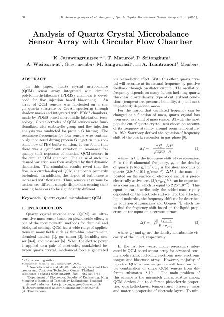 Analysis of Quartz Crystal Microbalance Sensor Array ... - ijabme.org