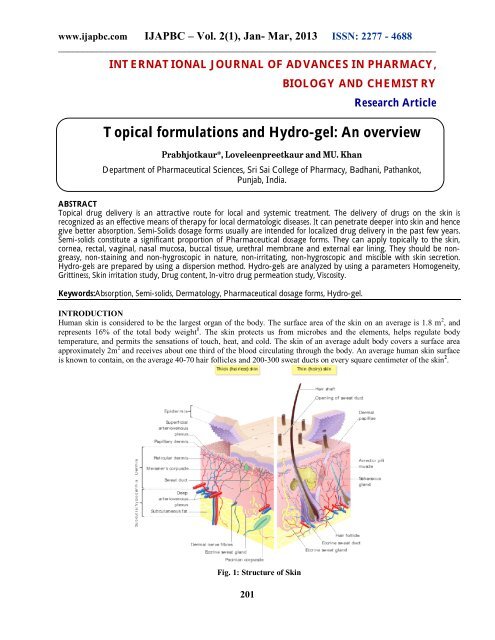 Topical formulations and Hydro-gel: An overview - ijapbc