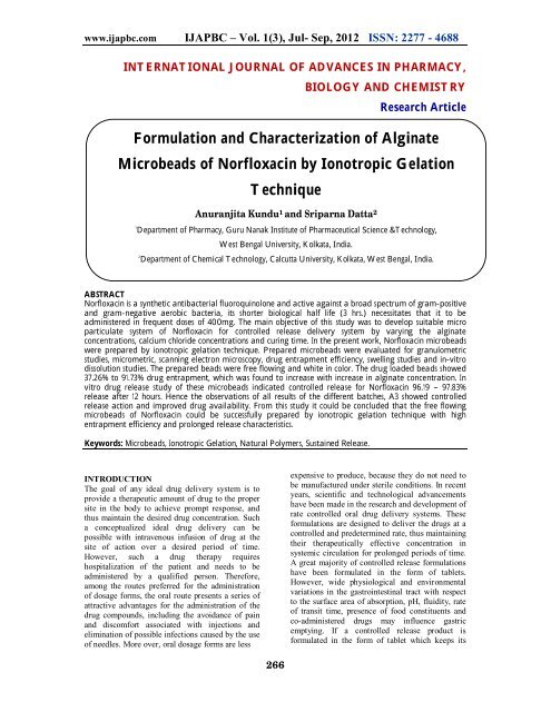 Formulation and Characterization of Alginate Microbeads of ... - ijapbc