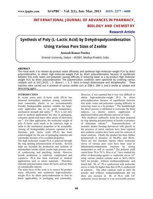 Synthesis of Poly (L-Lactic Acid) by ... - ijapbc