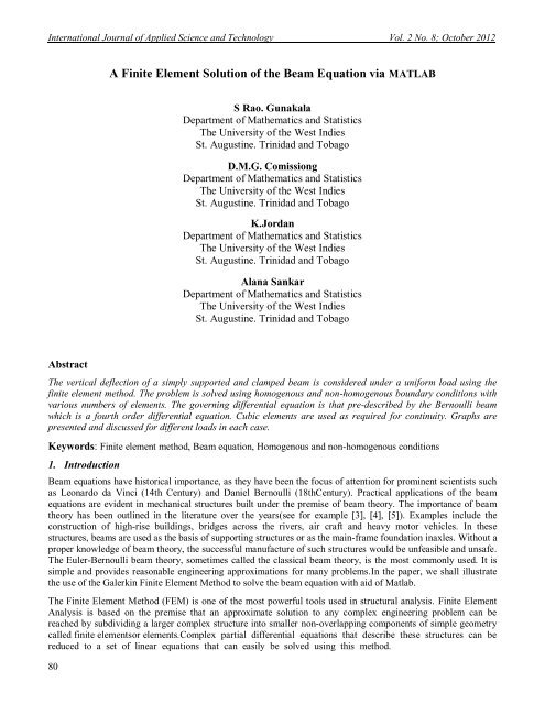 A Finite Element Solution of the Beam Equation via MATLAB