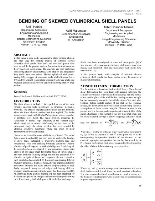 BENDING OF SKEWED CYLINDRICAL SHELL PANELS